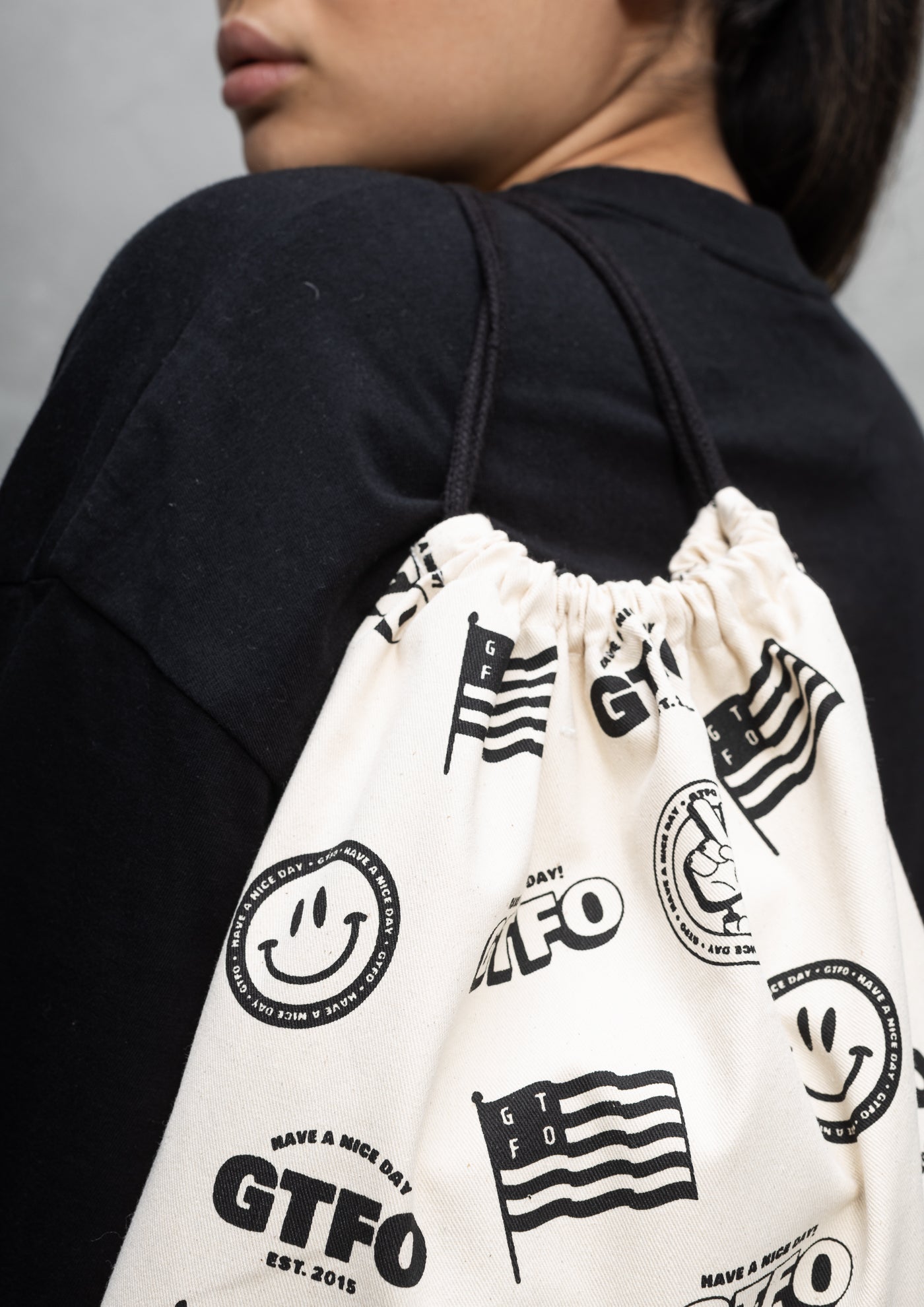 GTFO Gym bag - Sticker pattern - White – SHOP.GTFOTHEGAME.COM